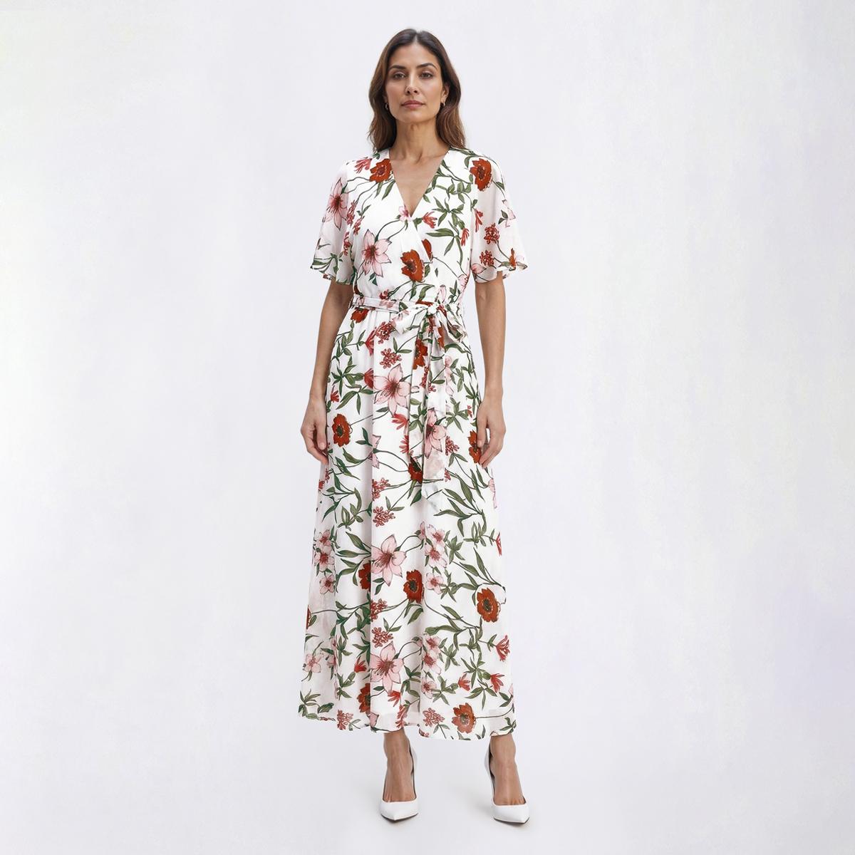 Click here for Womens Sandra Darren Floral Chiffon Surplice Neck... prices